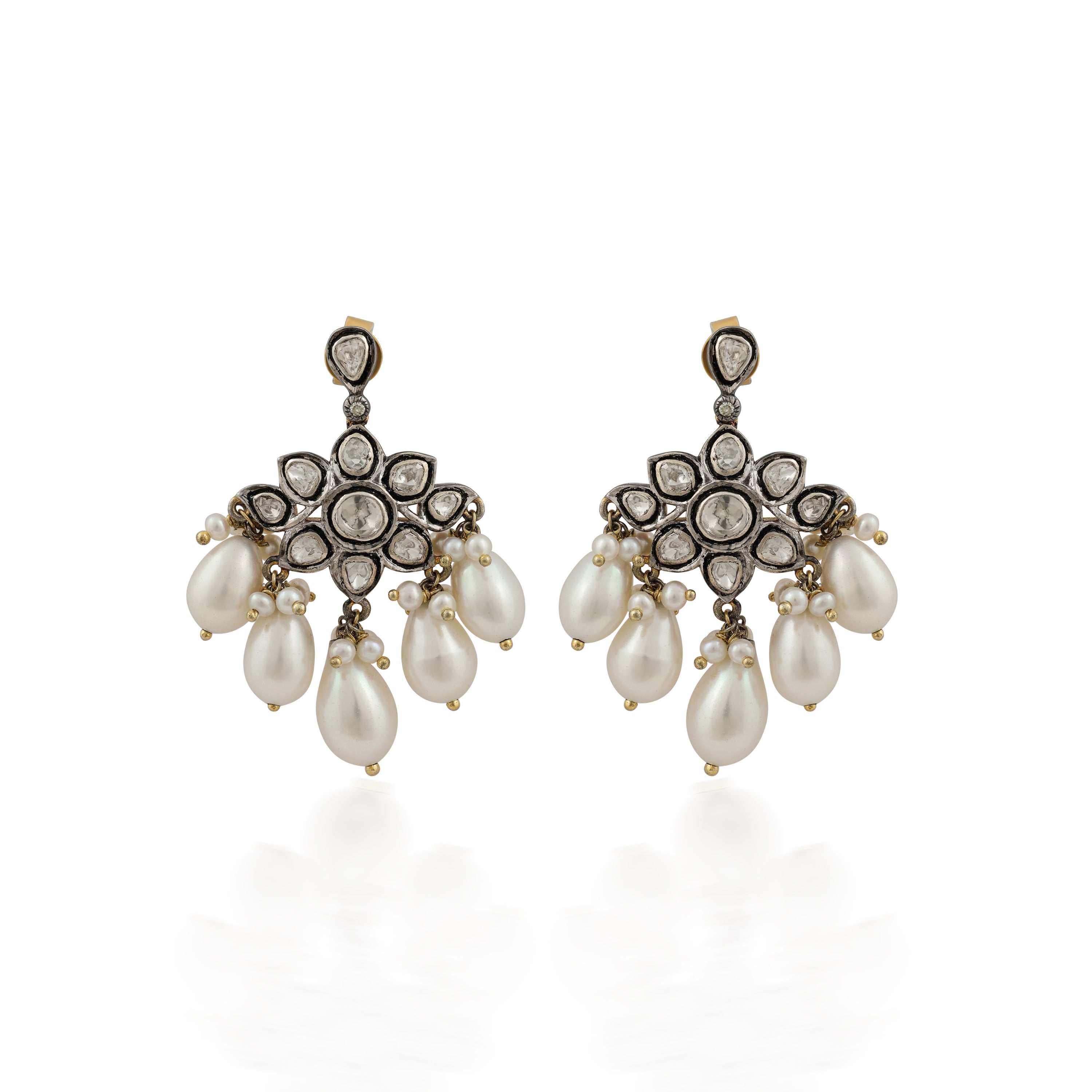 Victorian Polki Earrings with Pearl Drops – VerveJewels Antique Charm